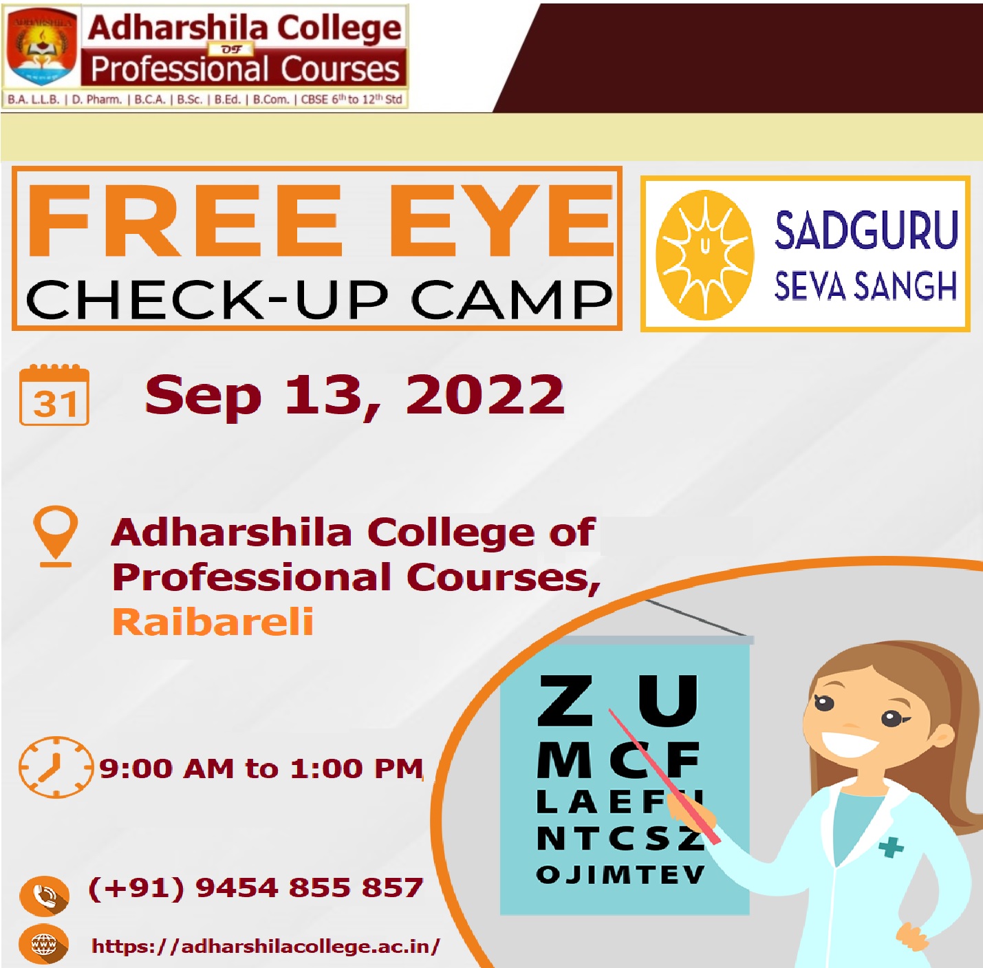 FREE EYE CHECK UP CAMP @ Our College Campus (Adharhsila College of ...